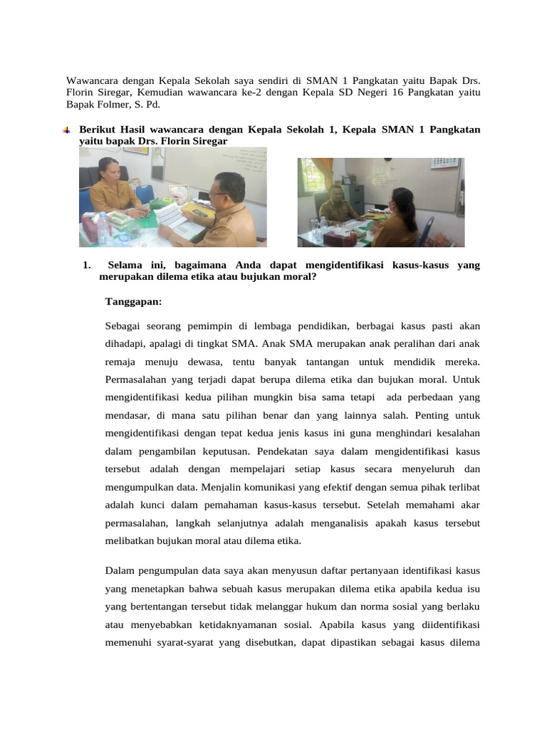 Wawancara Dengan Kepala Sekolah Saya Sendiri Di SMAN 1 Pangkatan Yaitu Bapak Drs | PDF