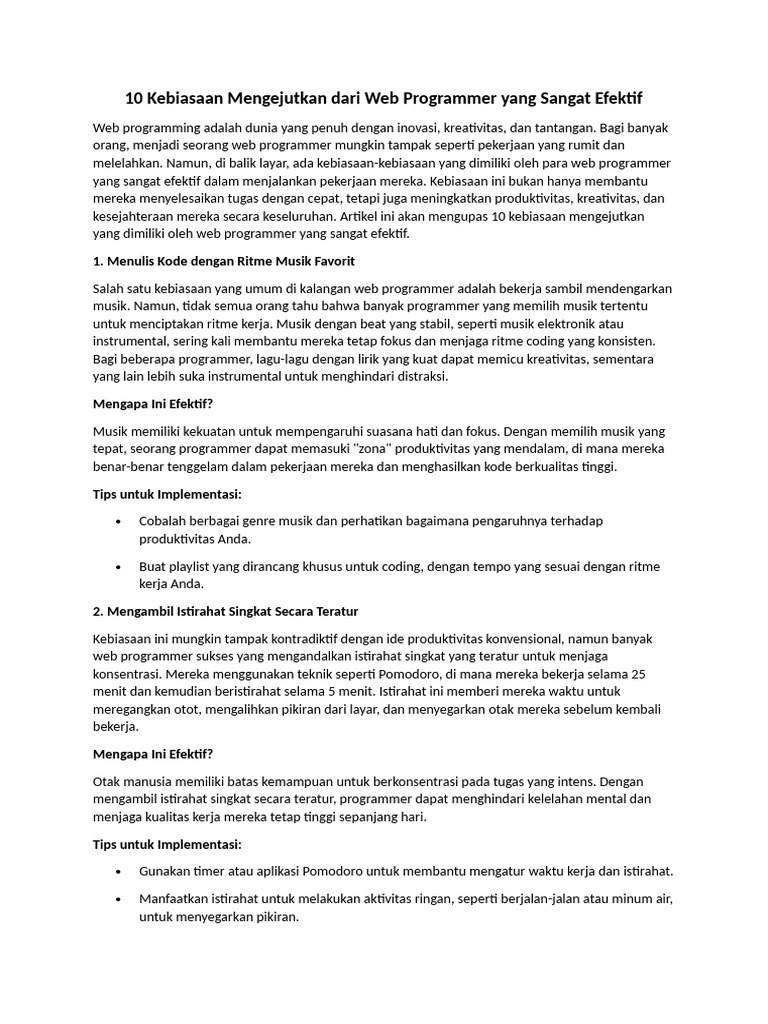 10 Kebiasaan Mengejutkan Dari Web Programmer Sangat Efektif | PDF