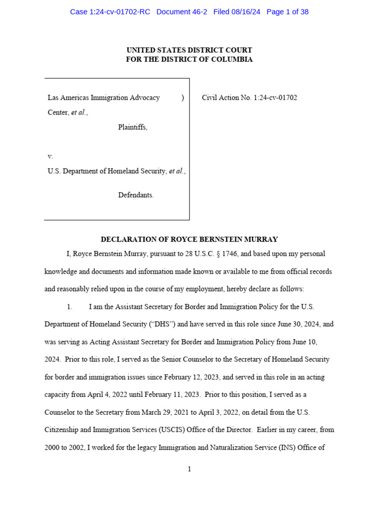 Royce Murray Federal Court Declaration | PDF | United States Department ...