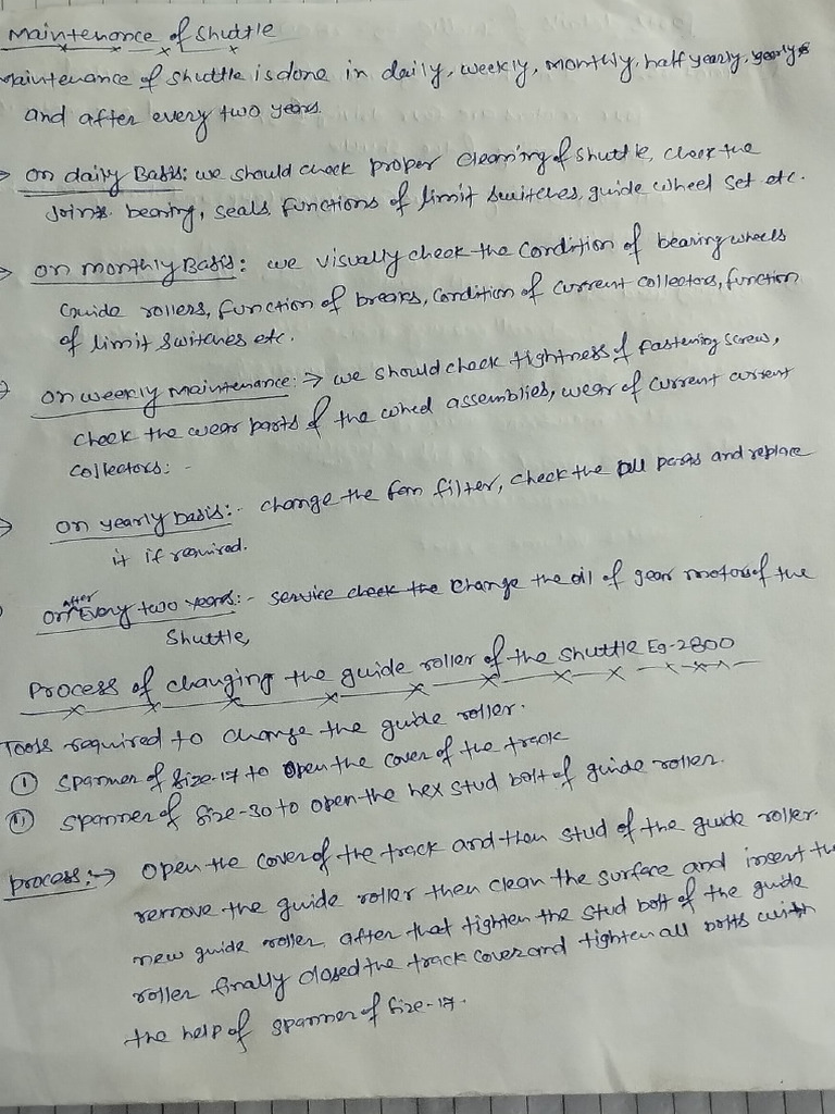 Maintenance, Parts, Process of shuttle | PDF