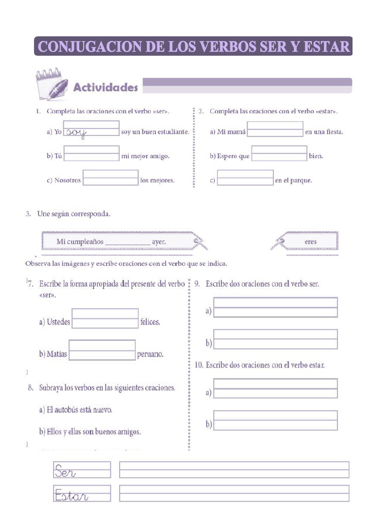 Conjugacion de los Verbos Ser y Estar para Segundo de primaria | PDF
