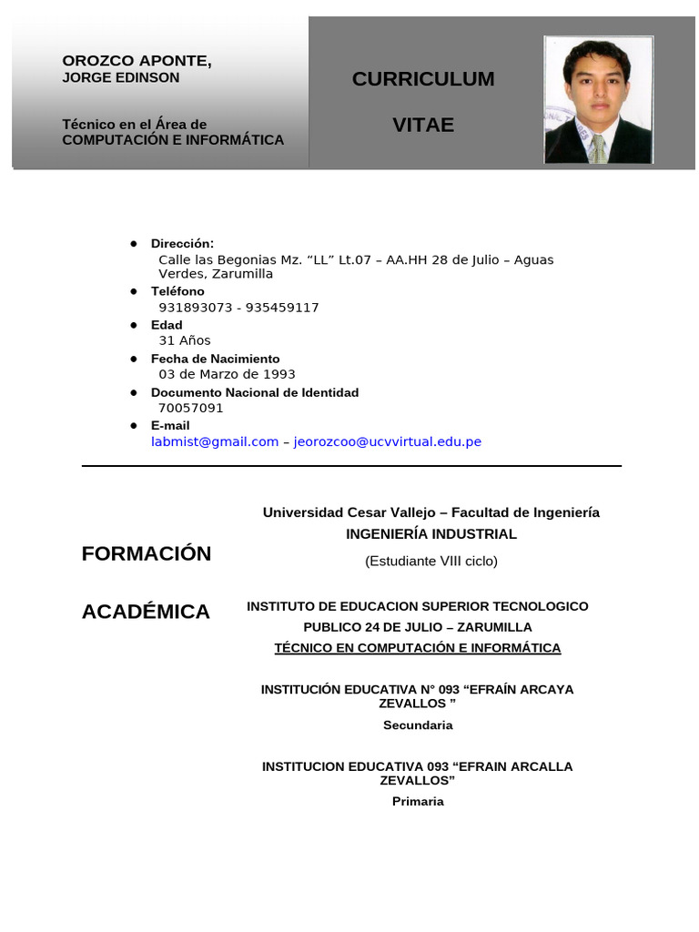 CV Edinson Orozco Ong | PDF
