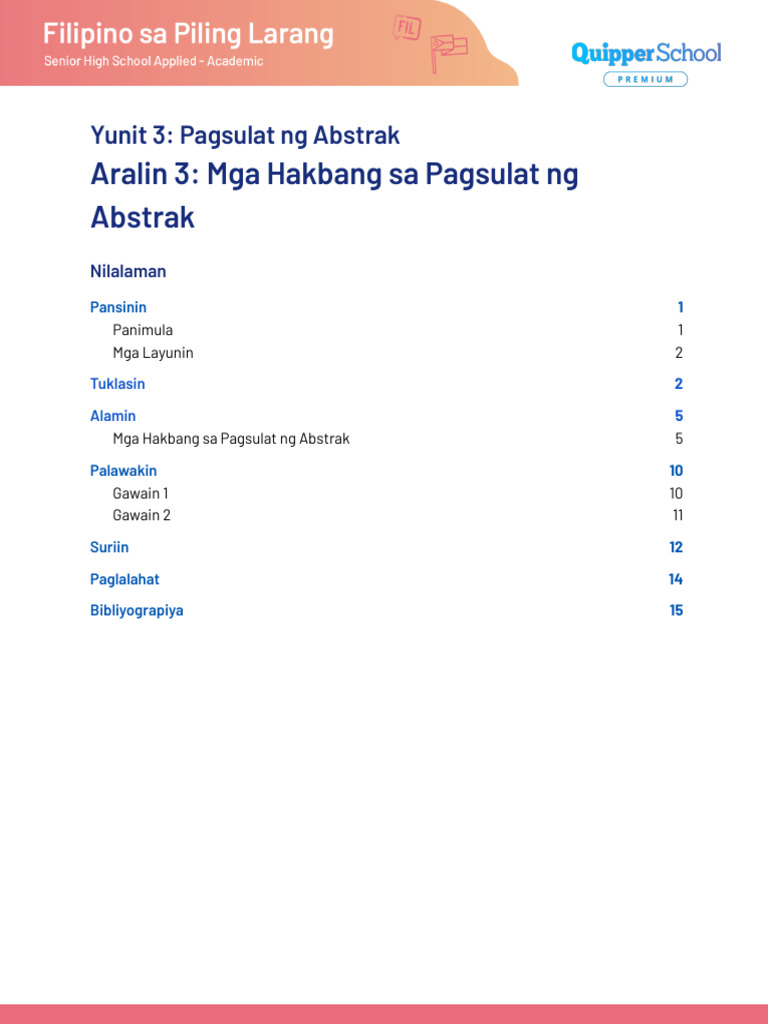 SG - FPL 11 - 12 Q1 0303 - Mga Hakbang Sa Pagsulat NG Abstrak | PDF