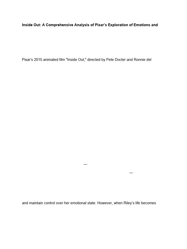 A Comprehensive Analysis of Pixar's Inside Out | PDF
