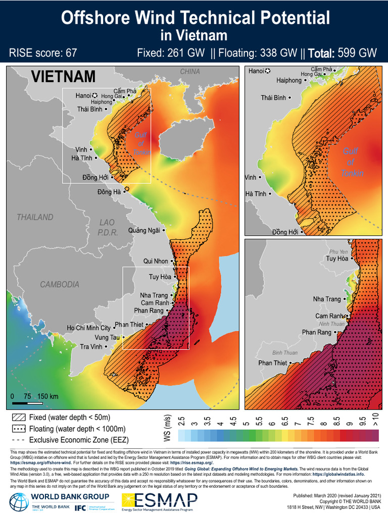 Technical Potential for Offshore Wind in Vietnam Map | PDF