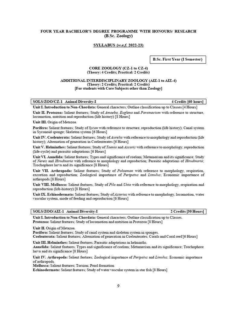 Syllabus of B SC Zoology 1-4 Semester (NEP 2020) For Upload | PDF