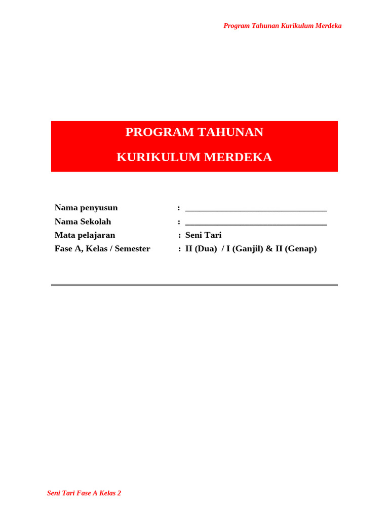 Program Tahunan Seni Tari Kelas 2 | PDF