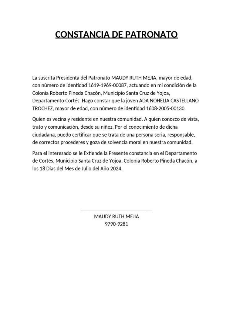 Constancia de Patronato | PDF