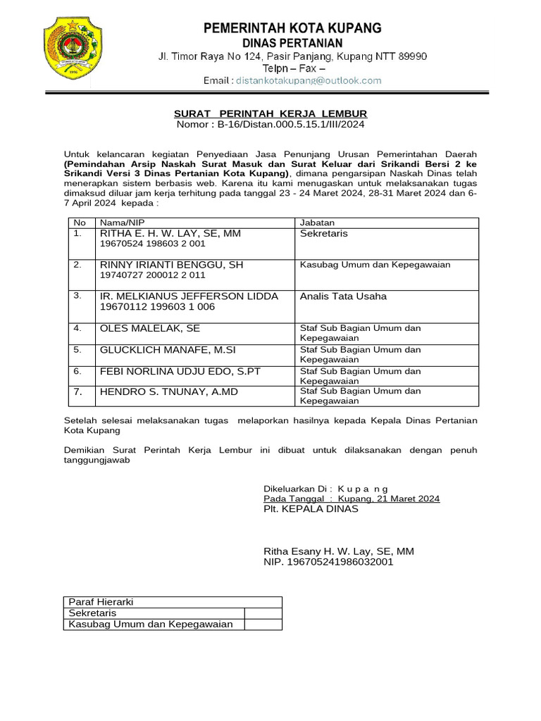 Surat Perintah Kerja Lembur | PDF