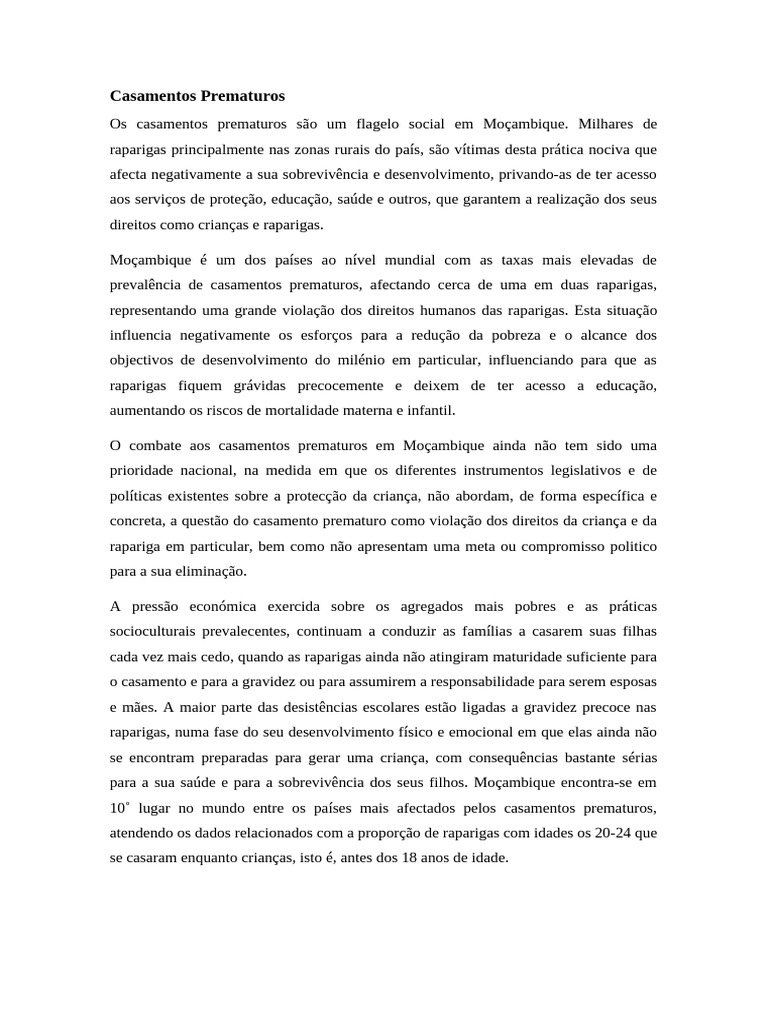 Casamentos Prematuros | PDF