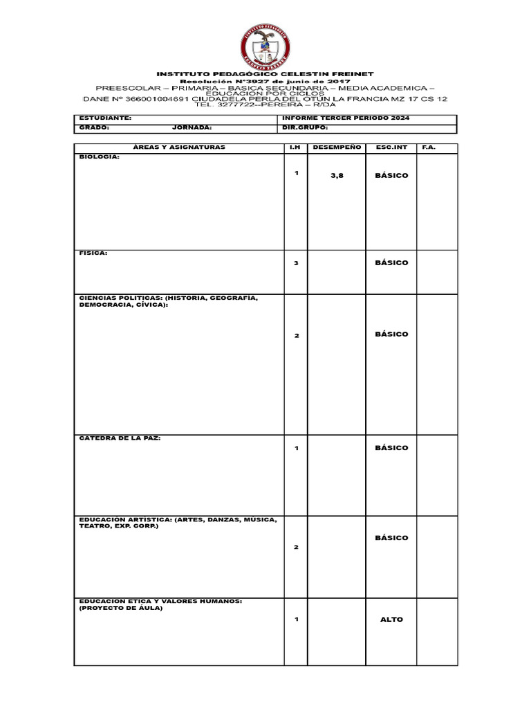 Planilla Academica Ipcf 2024 | PDF