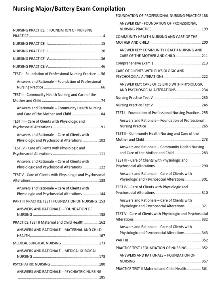 Sample Majors and Battery Exam Compilation | PDF
