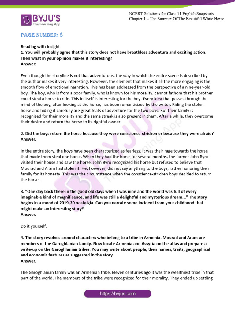 NCERT Solutions For Class 11 English Snapshots Chapter 1 The Summer of ...