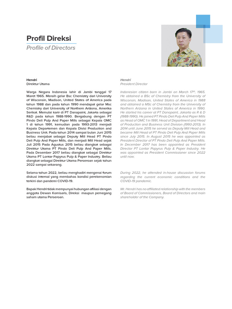 AR PD 2022 - Profil Direksi | PDF
