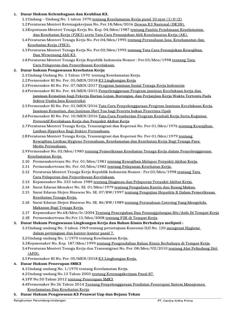 Rangkuman Dasar Hukum K3 | PDF