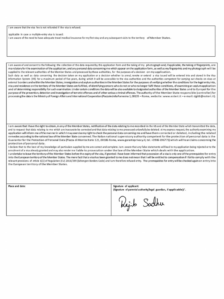 Visa Application Form New Last Page 0001 | PDF