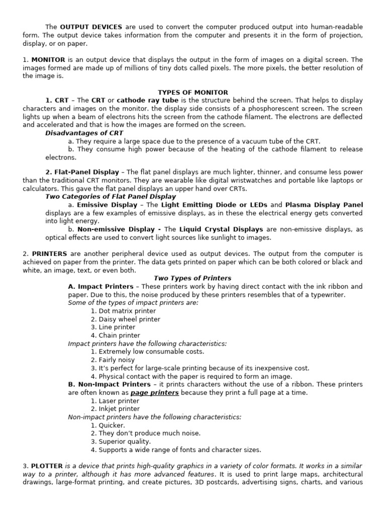 Lecture On Output Devices | PDF