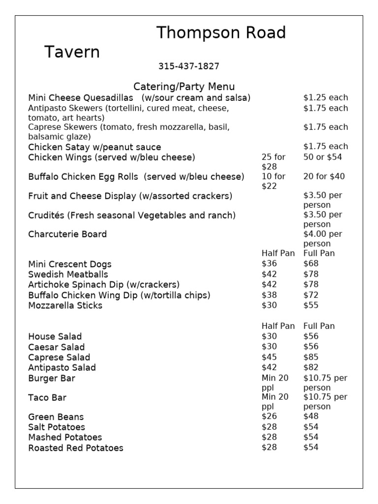 TRT Catering Menu 3.24.24 | PDF