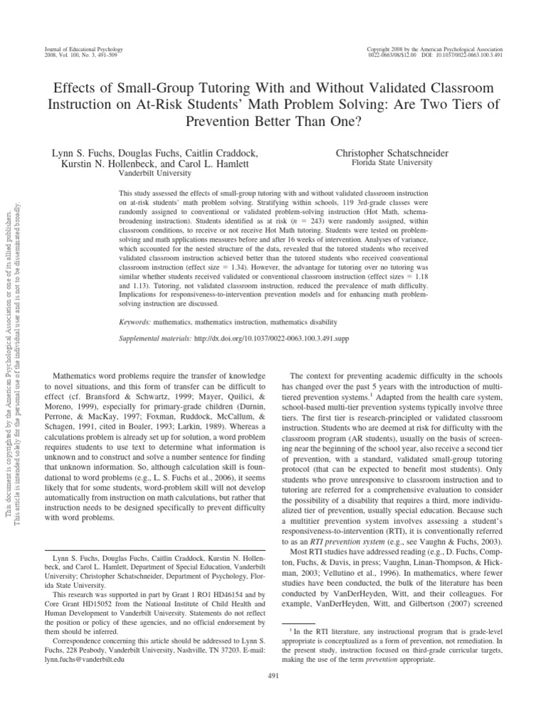 Lynn S. Fuchs Et Al., 2008 | PDF