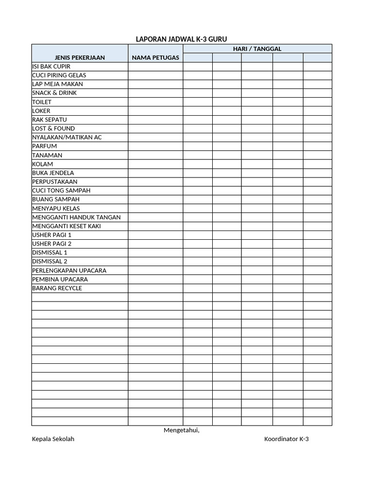 Laporan Jadwal K-3 Guru | PDF