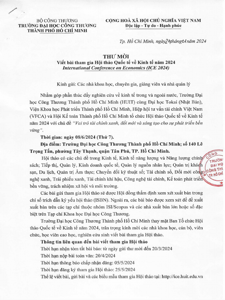 Thu Moi Viet Bài Tham Gia Hoi Thao ICE 2024 - All1-Đã G P | PDF