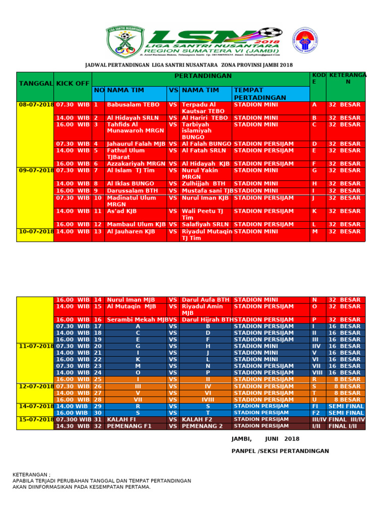 JADWAL PERTANDINGAN LSN 2018 Edit | PDF