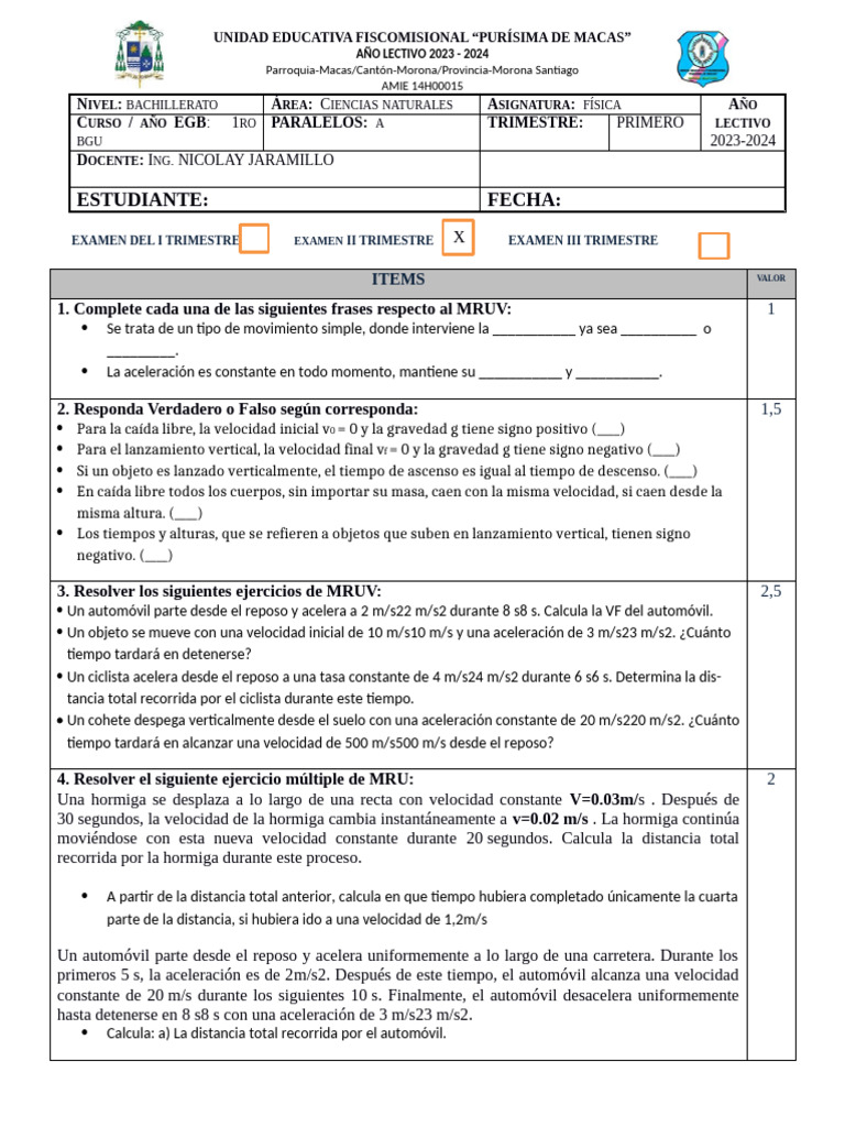 ET2 Física 1ro BGU | PDF
