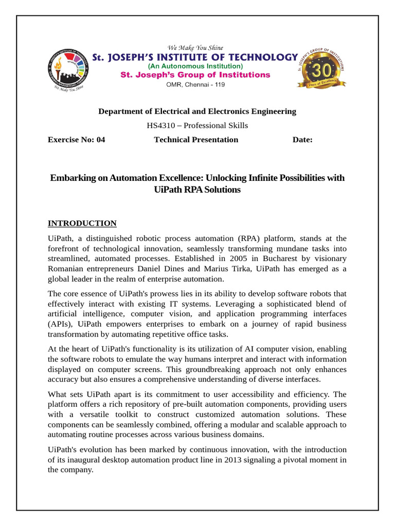 Technical Presentation Regarding RPA Final | PDF