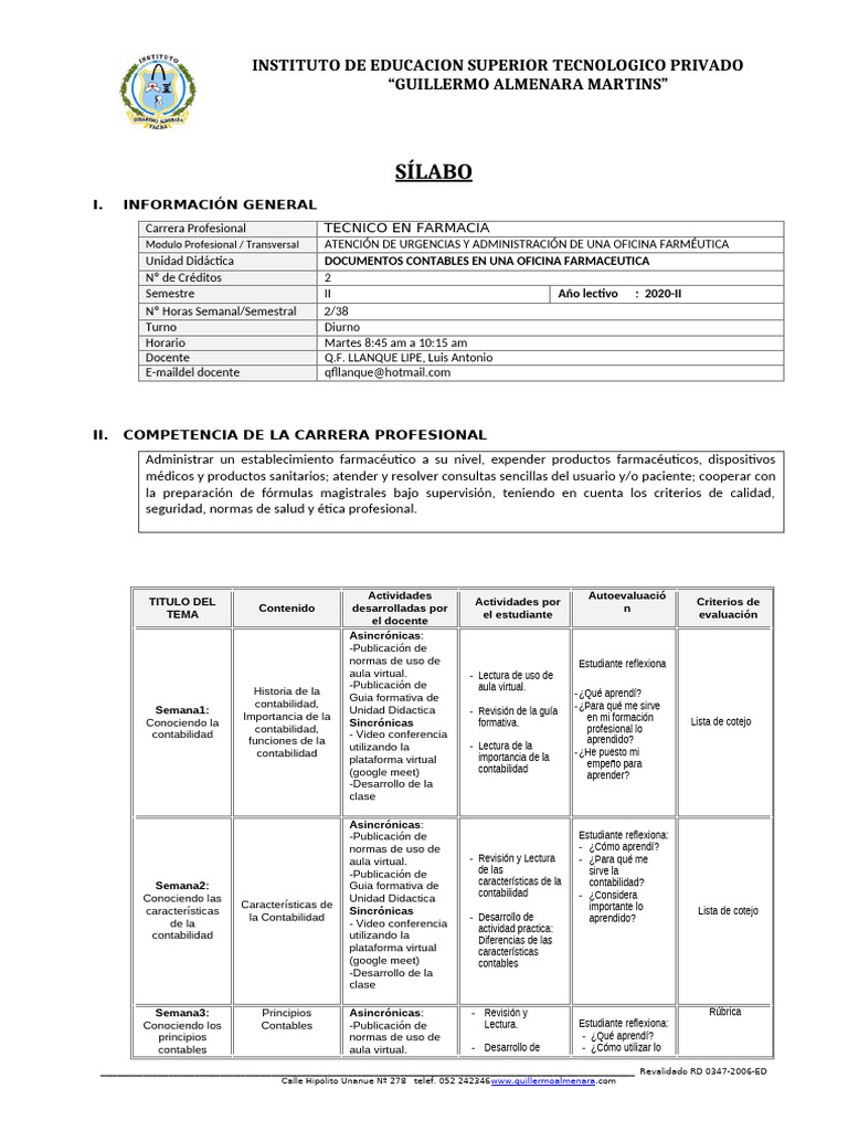 Silabo Modelo Remoto - Documentos Contables | PDF
