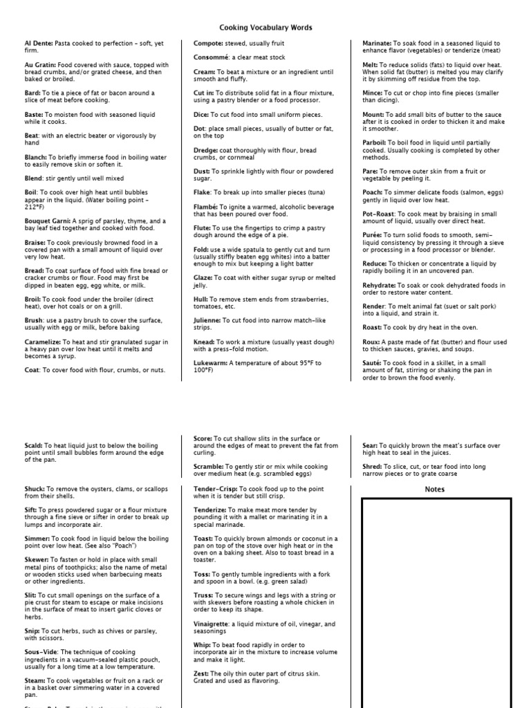 Vocabulary For Cooking | PDF