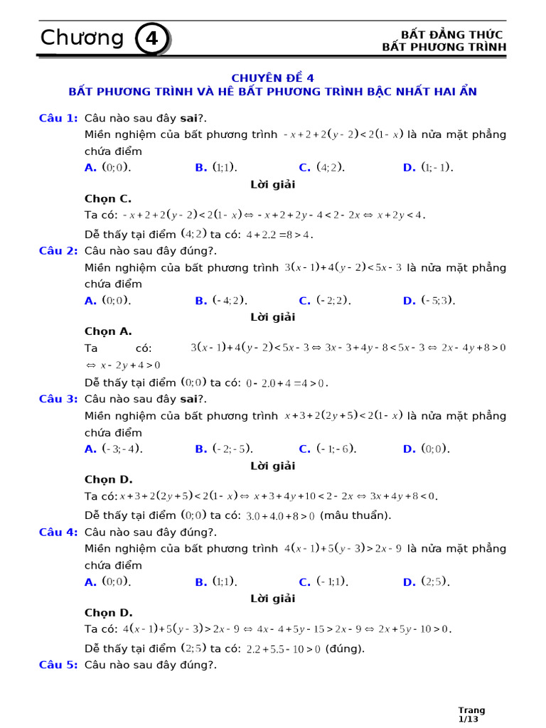 DS - C4 - Bat Phuong Trinh Va He Bat Phuong Trinh Bac Nhat Hai An | PDF