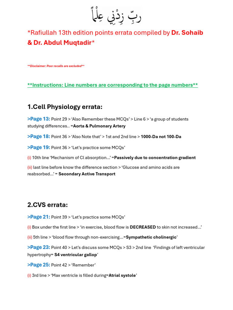 Rafi Pearls 13th Edition Errata Fcps Exams Pakistan | PDF