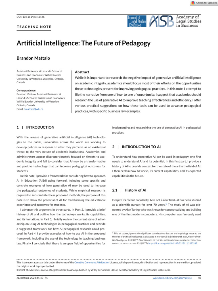 J Legal Studies Education - 2024 - Mattalo - Artificial Intelligence ...