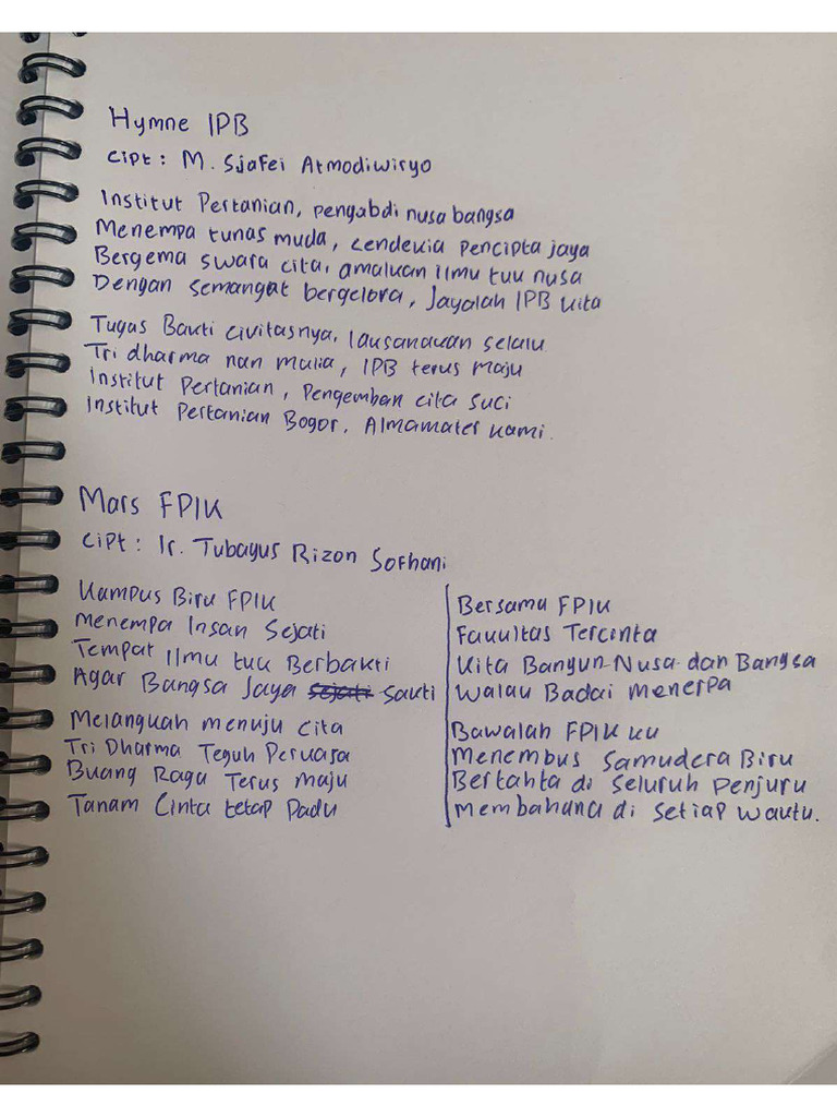Pramudya Ananta Gunawan - C1401231054 - Lagu Hymne IPB Dan MARS FPIK | PDF