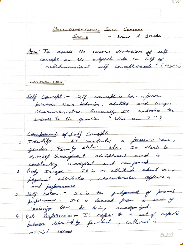 Multidimensional Self Concept Scale Practical of Akanksha Mehta | PDF