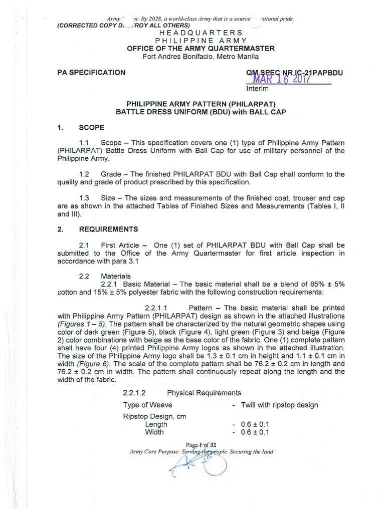 Pa Pattern Philarpat Bdu With Ball Cap | PDF