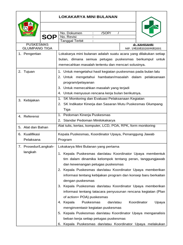 SOP-Lokakarya-Mini-Bulanan | PDF