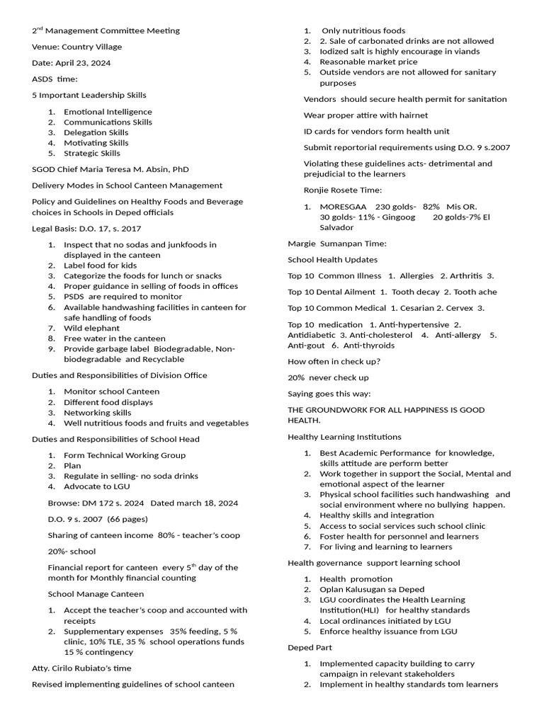 2nd Management Committee Meeting | PDF | Career & Growth