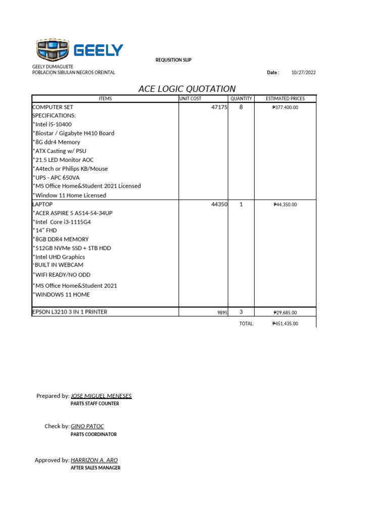 Quotation Ace Logic | PDF