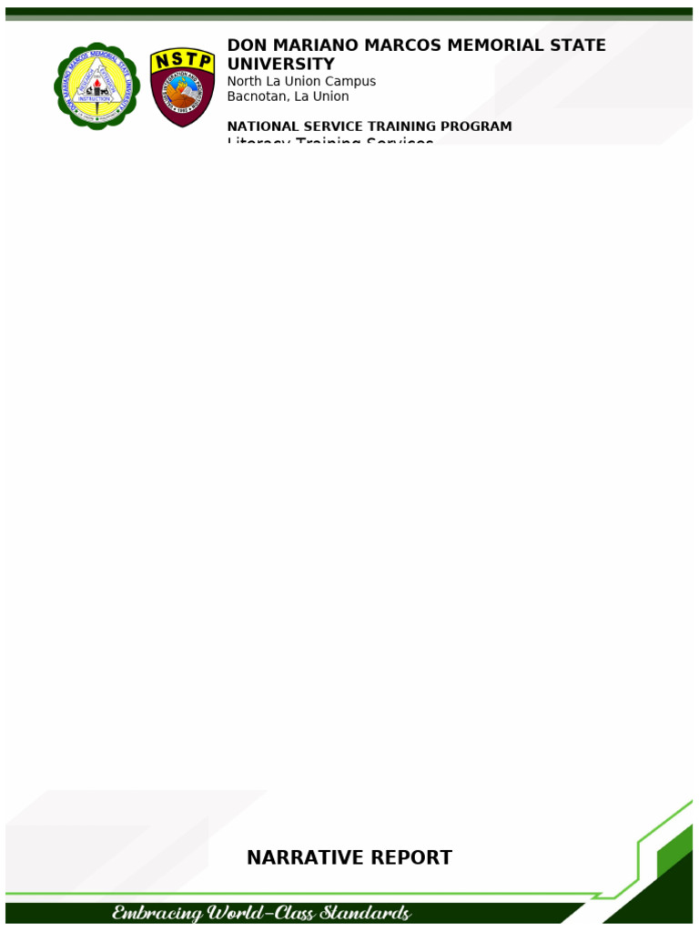 LTS NSTP Narrative Report DMMMSU Template Portrait | PDF