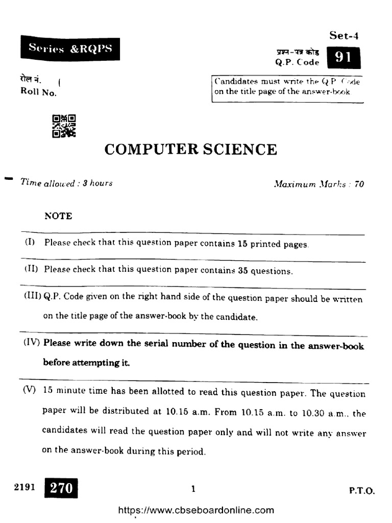 Cbse Class 12 Computer Science Rqps Set 4 2024 Pdf