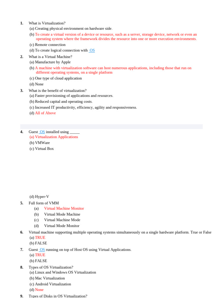 MCQS For Virtualization | PDF