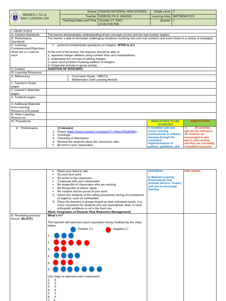 Operation of Integers | PDF