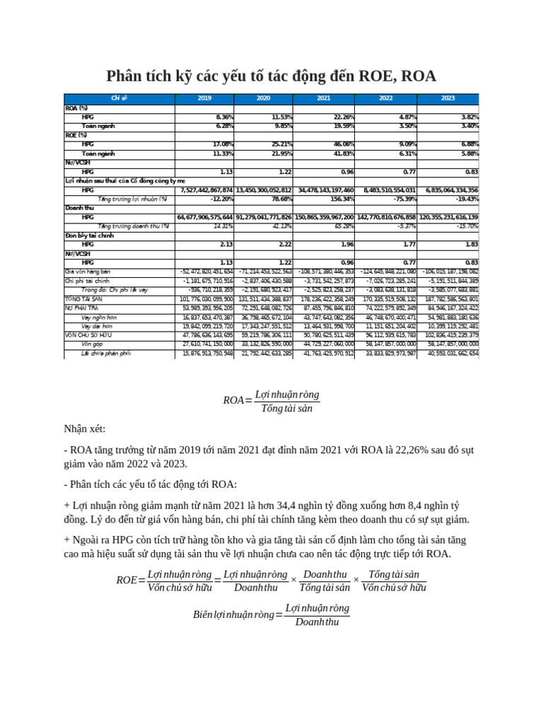 Phân tích kỹ các yếu tố tác động đến ROA, ROE | PDF