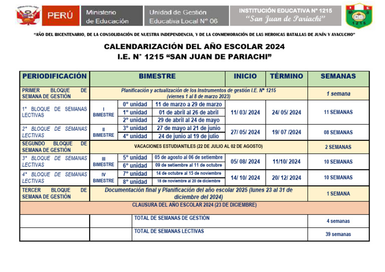 Calendarización 2024 | PDF