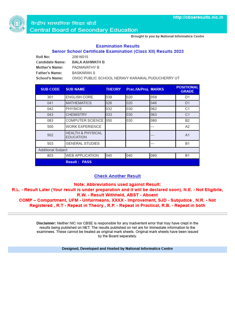 CBSE - Senior School Certificate Examination (Cla | PDF