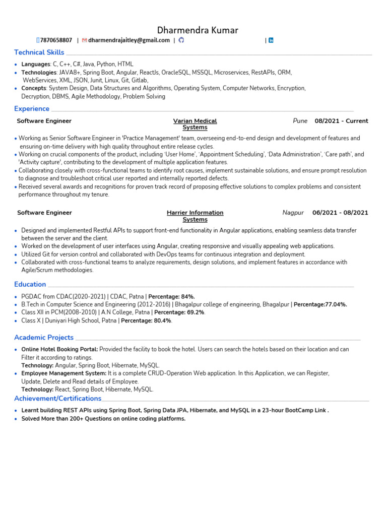 Dharmendra Resume | PDF Dharmendra Resume | PDF