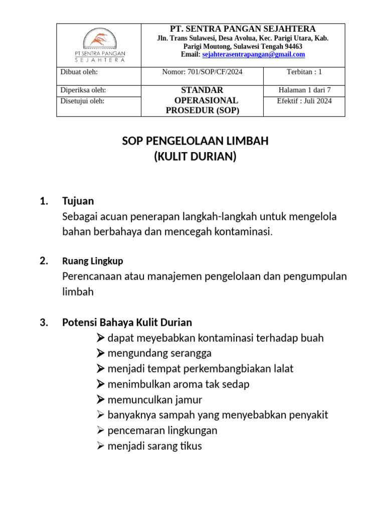 Sop Pengelolaan Limbah | PDF