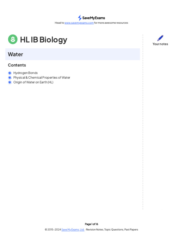 HL IB Biology: Water | PDF