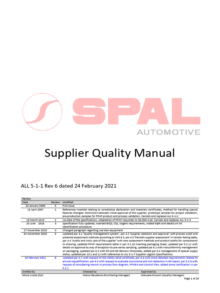 SUPPLIER QUALITY MANUAL Rev 06 - EN | PDF